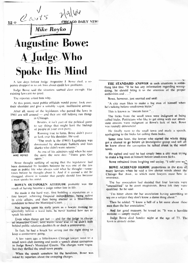 NY Times & Chicago Daily News Mike Royko Articles on Augustine Joseph ...